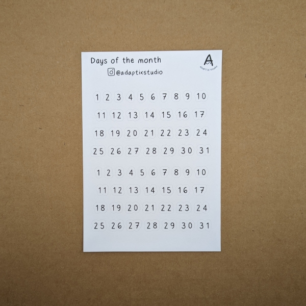 Monthly Day Number Stickers - Adaptix Studio