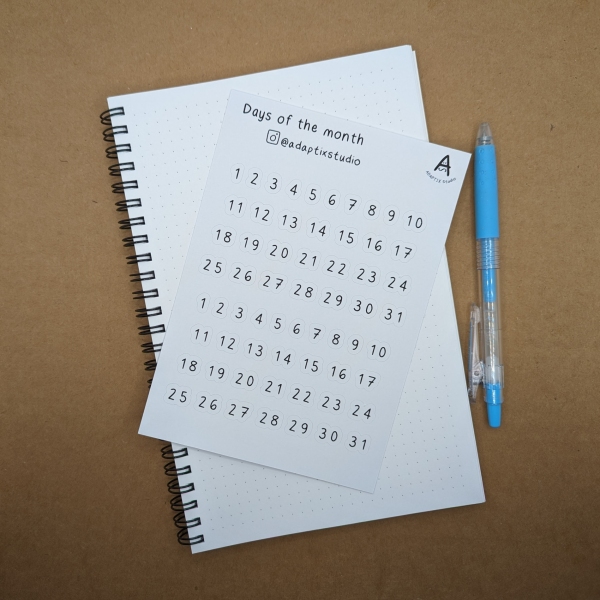 Monthly Day Number Stickers - Adaptix Studio